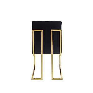 Iconic Home Liam Contemporary Brass Metal Frame Modern Tufted Velvet Polished Dining Side Chair, Black (Set Of 2)