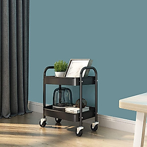 Melody House 2 Tier All-Metal Rolling Cart,Rolling Storage Cart with Handle and Locking Wheels Kitchen Cart,Laundry Office Bathroom Storage Organizer Cart with Wheels, Black