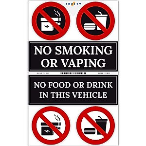 Trusty No Smoking No Vaping No Eating No Food No Drink Sticker Signs for Cars Vehicles (Variety Pack)