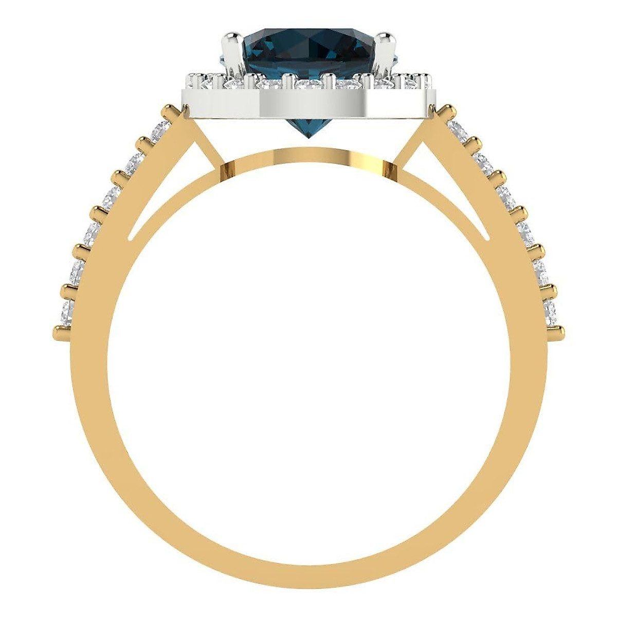 Clara Pucci 2.40ct Round Cut Solitaire Halo Natural London Blue Topaz Engagement Anniversary Bridal Ring 18K Yellow White Gold 5.5