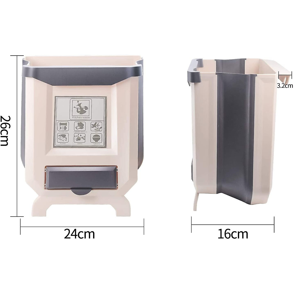 Hanging Kitchen Trash Can, 2.4 Gallon Plastic Folding Small Garbage bin, Collapsible Mini Hanging Waste Bin for Cabinet, Car, Bedroom, Bathroom, Kitchen, and Office. (Brown)