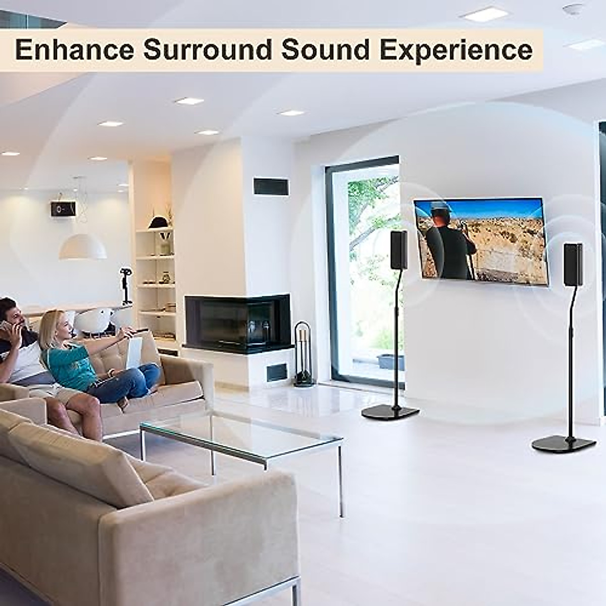 Adjustable Speaker Stand Pair for Bose Built in Cable Management wr Slideconnect Bracket, for UB-20, UFS-20 II, Lifestyle 600, CineMate II, Lifestyle SoundTouch, Acoustimass Series Bose Speaker Stands