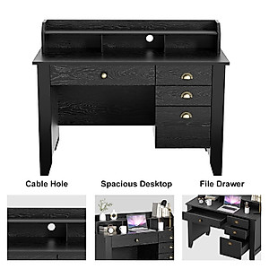HOMBCK Computer Desk with Drawers, Office Desk with Drawers Executive Desks with Storage Shelf Writing Desk with File Drawers for Teen Student Home Office Laptop Desk,Matte Black