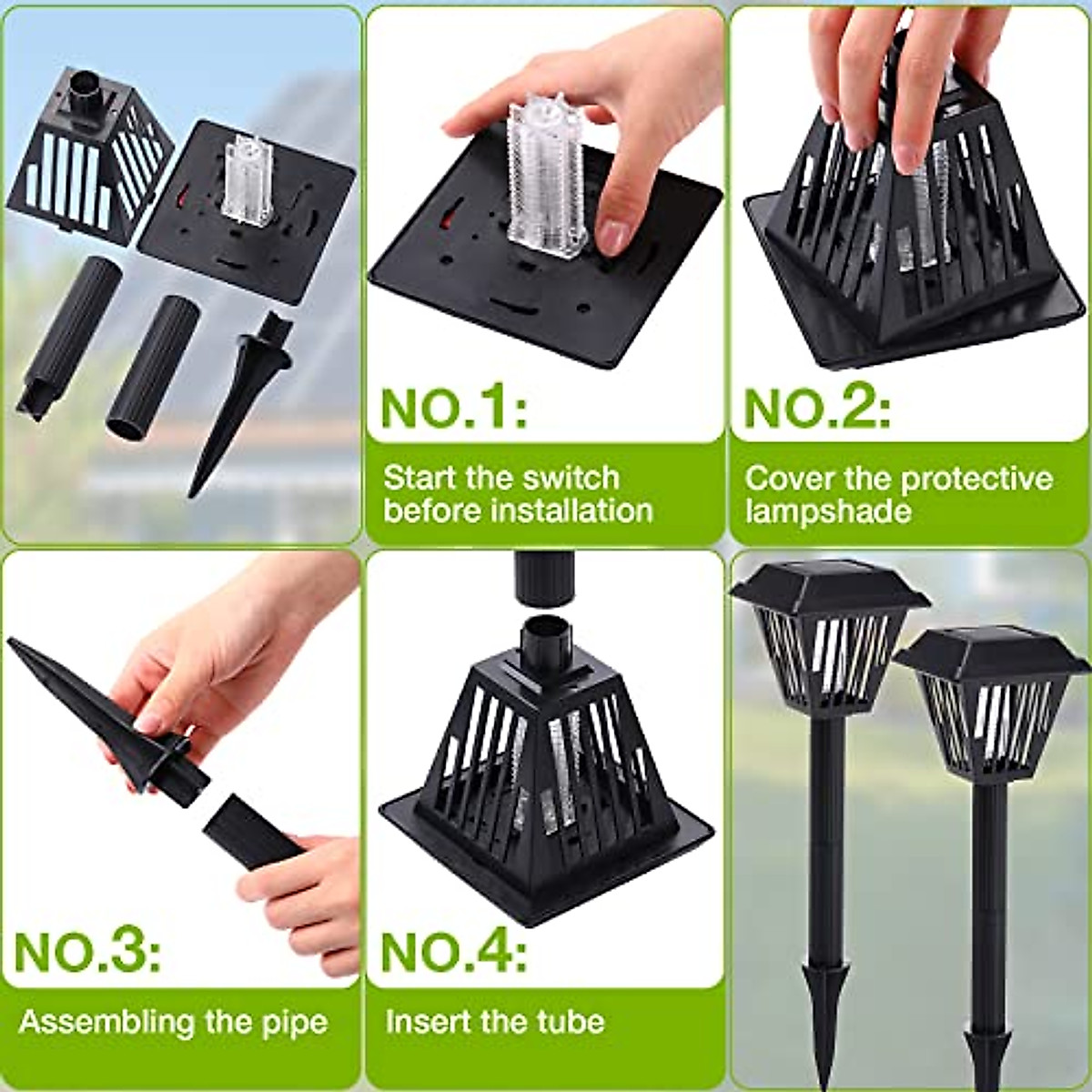 12 Pcs Solar Bug Zapper Outdoor 2 in 1 Solar Mosquito Fly Killer Waterproof Lighting Mosquito Repellent Lamp LED Mosquito Killer Light for Indoor Outdoor, Black