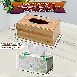 KOVOT Rectangular Tissue Box Holder - Natural Bamboo Tissue Box Cover with Sliding Bottom - Modern Brown Natural Wooden Rectangular Tissue Holder - Fits a Standard Tissue Box 9.25" L x 5" W x 3.75" H