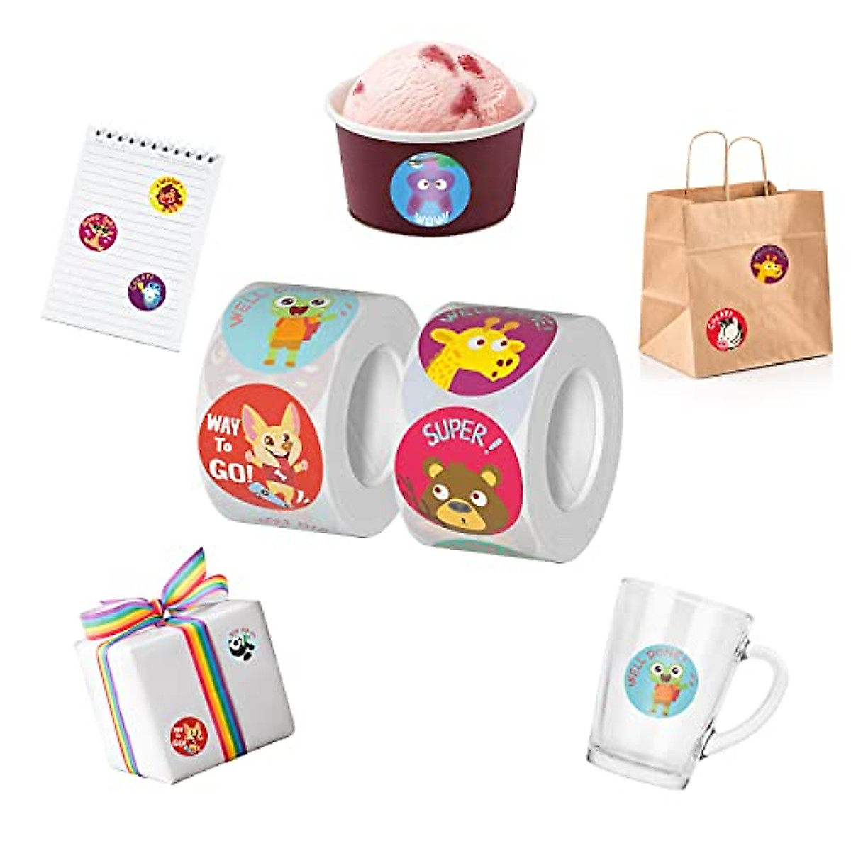1000 Kids Reward Stickers | Fun Animal Designs | Teacher Supplies