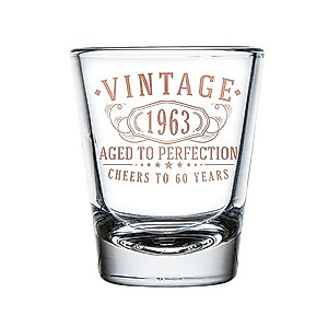 Vintage 1963 Rose Gold Printed 1.75oz 1pk Shot Glass - Happy 60th Birthday Gifts Women Men, Cheers to 60 Years, Turning 60 Woman Decorations Decor, Anniversary Bday Party Favors, Best Gift Ideas 1.0