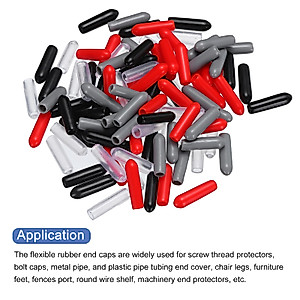 uxcell 100pcs Rubber End Caps 3mm(1/8") ID Screw Thread Protectors PVC Vinyl Round Tube Bolt Cap Cover, Black Red Grey Clear