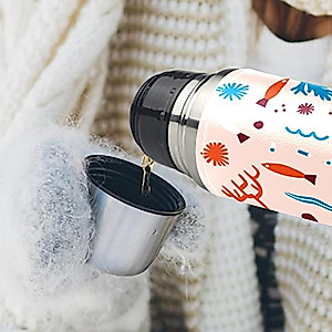 Cute Fish Coral Vacuum Insulated Stainless Steel Water Bottle, Double Walled Travel Thermos Coffee Mug 17 OZ for School Office