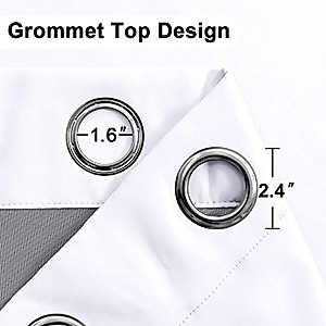 XWZO 100% Blackout Curtains 2 Panels with Tiebacks- Heat and Full Light Blocking Window Treatment with Black Liner for Bedroom/Nursery, Grommet Top，White, W52 x L84 Inches Long, Set of 2