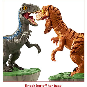 Mattel Games Rock 'Em Sock 'Em Raptors Jurassic World Domination Kids Game Fighting Raptors with Blue vs Atrociraptor