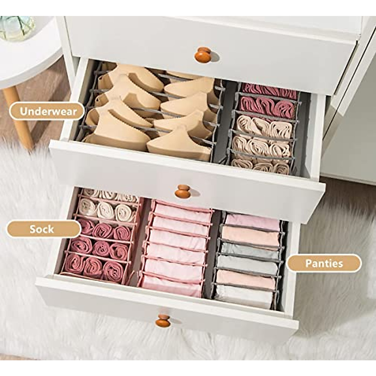 Xicennego Underwear Drawer Organizer Drawer Divider(3 Sets) Underwear, Bra，Socks, Tie Storage Box -(Pink)