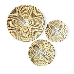 Artera Home Wicker Wall Basket Decor - Set of 3 Oversized, Hanging Natural Woven Seagrass Flat Baskets, Round Boho Wall Basket Decor for Living Room or Bedroom, Unique Wall Art