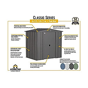 Arrow Shed Classic 6' x 5' Outdoor Padlockable Steel Storage Shed Building