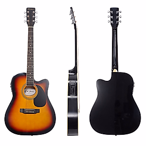 Jameson Guitars Full Size Thinline Acoustic Electric Guitar with Free Gig Bag Case & Picks Sunburst Right Handed