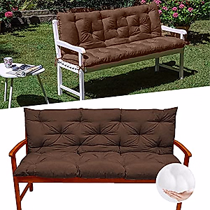 RUFXIEZW Outdoor Bench Cushion, Soft Garden Bench Cushions with Backrest and Ties Non-Slip Bench Pads Waterproof Recliner Replacement Mat for Garden Porch Furniture Patio Pad (Brown 59.0 in*39.7 in)