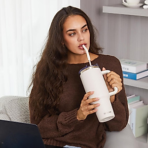 SMLIXE 40 oz Tumbler with Handle and Straw Lid,Insulated Reusable Stainless Steel Water Bottle Travel Mug，Cupholder Friendly Double Wall Vacuum Sealed Cup (Almond Birch)