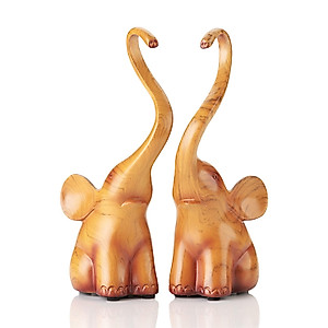 SIGNALS Loving Elephants Figurines, Wooden Elephant Statue, Elephant Figurines Home Decor