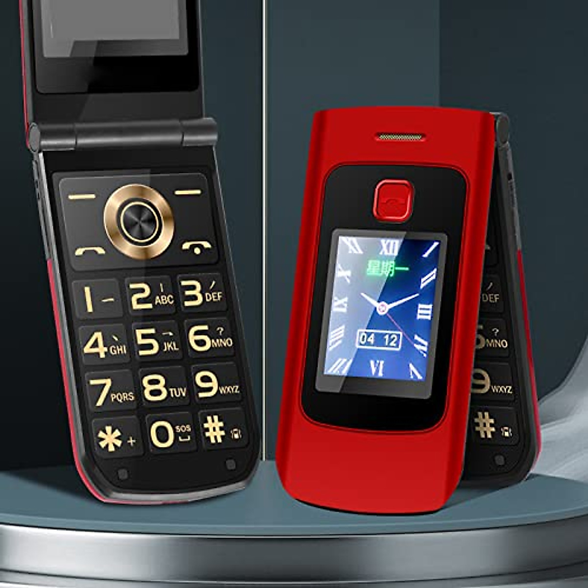 2G Unlocked Flip Phones for Seniors, Mini Clamshell Mobile Phone, Android Rugged Flip Phone Portable Pocket Senior Phone For 2.4 Inch HD Screen, Big Button,Loud Sound, 4800mAh, Dual SIM,Radio(Red)