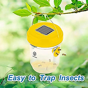 Petoor Wasp Trap Outdoor - Solar Powered Killer Effective Hornet for Wasps, Hornets, Insects, Yellow Jacket Fruit Fly Pack of 2, 2022 yellow
