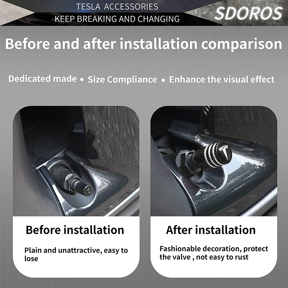 SDOROS 4 Pcs Aluminum Alloy Car Wheel Tire Valve Caps fit for Tesla Model 3/Y/S/X, Tesla Decoration Accessories (with Tesla Logo, Black), TSLM3031