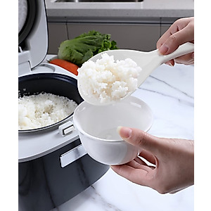 Cionyce 2PCS Plastic Rice Paddle Spoon Rice Scoop, Non-Stick Rice Spatula Rice Cooker Shovel Rice Serving Spoon 7.87 Inch (White E)
