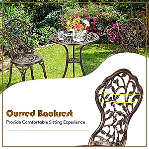 Tangkula 3 Pieces Outdoor Bistro Set, Patio Furniture Set with Rust-Resistant Cast Aluminum Frame, Outdoor Table and Chairs Furniture for Balcony Backyard Garden & Poolside