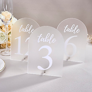 Frosted Arch Table Numbers for Wedding Reception with Matel Stands 1-15,5''x7'' Inch Frosted Arch Acrylic Sign with White Letters for Reception, Party, Anniversary, Event