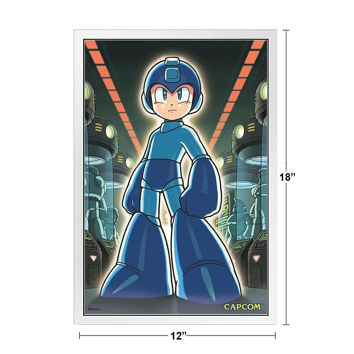 Mega Man Key Art Video Game Video Gamer Classic Retro Vintage 90s Gaming MegaMan Capcom Legacy Collection Megaman 11 Mega Man X Dr Wily White Wood Framed Poster 14x20