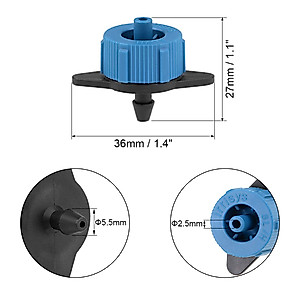 uxcell Pressure Compensating Dripper 2 GPH 8L/H Emitter for Garden Lawn Drip Irrigation with Barbed Hose Connector, Plastic Black Blue 25pcs