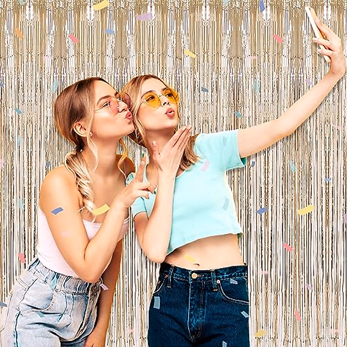 6 Pack Champagne Gold Foil Fringe Curtain Backdrop, 3.28Ft x 8.2Ft Metallic Tinsel Foil Fringe Streamer Curtains for Photo Booth, Halloween, Christmas, Birthday, Wedding Party Decorations