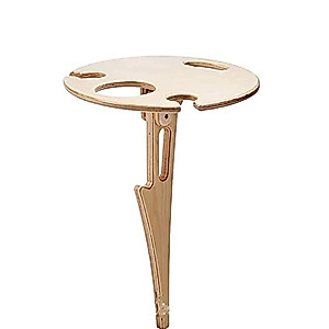 Outdoor Wine Table-Outdoor Wooden Folding Wine Table-Wine Glass Rack Bottle and Glass Holder Round Desktop Foldable Bamboo Snack Table for Outdoors,Garden,Party,Travel, Beach