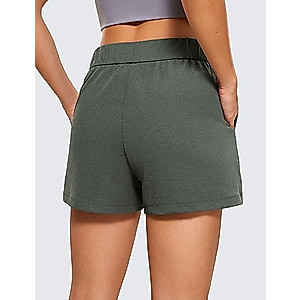 CRZ YOGA Comfy Ribbed Sweat Shorts for Women High Waisted Tencel Casual Lounge Jersey Shorts with Pockets Grey Sage Medium