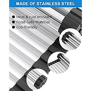 iFealClear Roll Up Dish Drying Rack, Over The Sink Stainless Steel Roll-up Dish Drying Rack for Kitchen Counter, Foldable Dish Drainer for Kitchen Dishes, Cups, Fruits and Vegetables (20.5" *17.5")