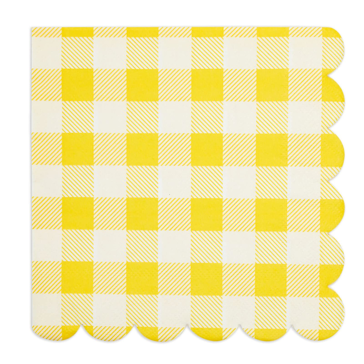 BLUE PANDA Yellow Plaid Paper Napkins for Birthday Party, Wedding - 6.5 x 6.5 Inch - 100 Pack - Yellow Disposable Checked Napkins