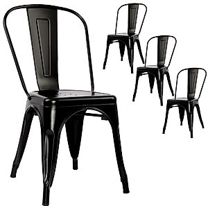 LSSBOUGHT Patio Dining Chairs set of 4 Metal Chairs Indoor Outdoor Chairs Stackable Chairs for Kitchen, Dining Room, Bistro and Cafe (black)