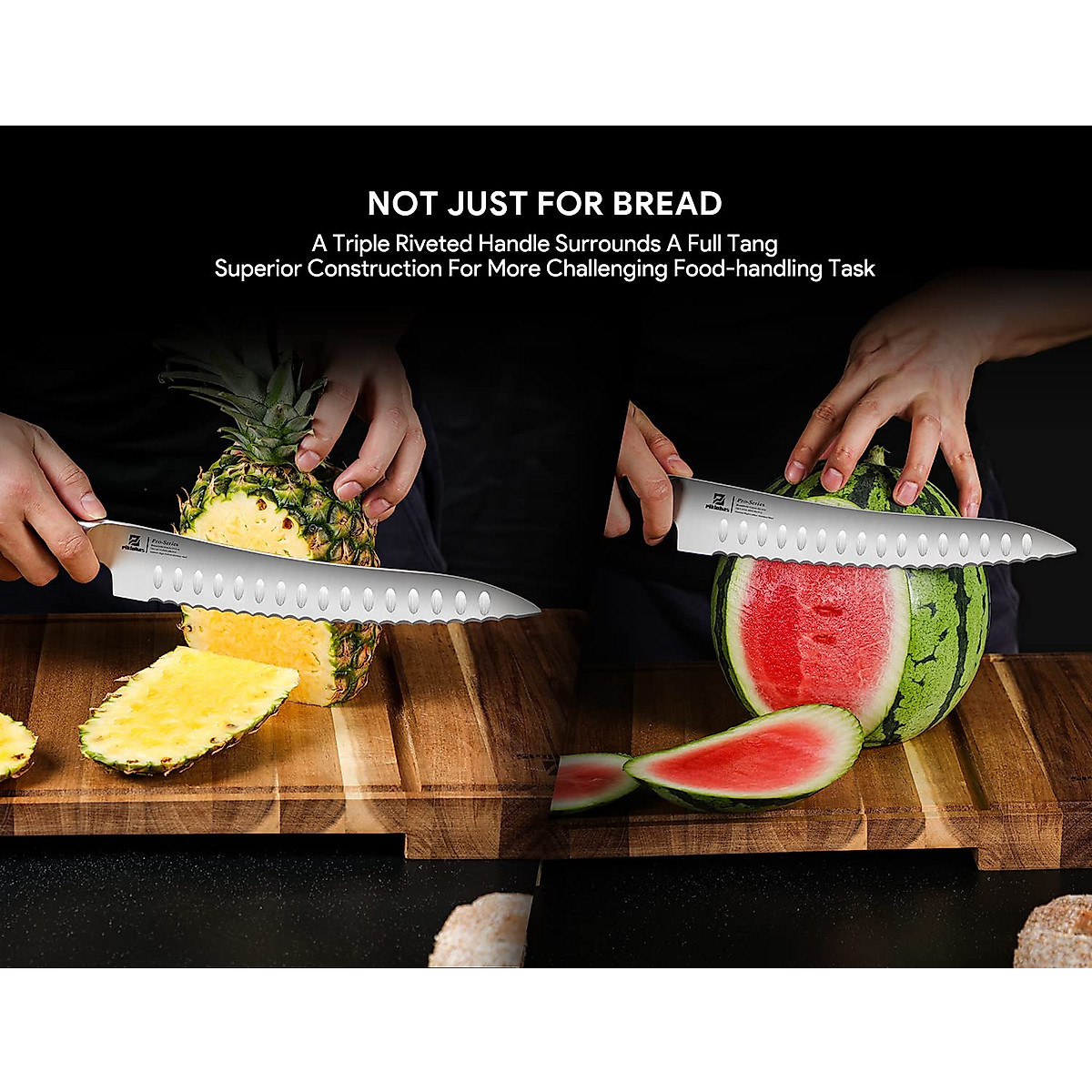 Piklohas Resharpenable Bread Knife, 10-inch Multifunction Serrated Knife, German HC Stainless Steel Bread Cutting Knife With Innovative Wavy Edge For Efficient Slicing, Razor Sharp For Homemade Bread