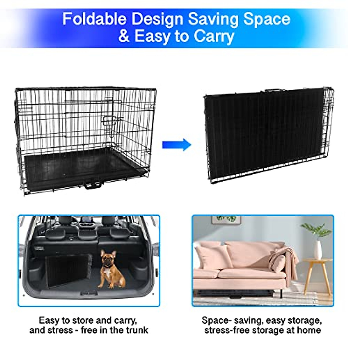 SIGNZWORLD Large Dog Crate, 42-Inch, Black, Foldable, Portable, Secure, Removable Tray, Handle, Suitable for Intermediate Dog Breeds