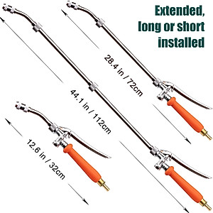 Sprayer Wand, 44" all metal Sprayer for 1/2" & 3/8" Hose Quick Connectors, 1/4" & 3/8" Brass Barb Sprayer Wand Replacement Built-in Shut Valve Stainless Steel Spray Wand, w/Hose Connector