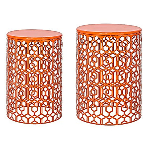 Homebeez Metal Accent Table, Set of 2 Decorative Round End Tables Nightstands, Coffee Side Tables for Indoor Outdoor and More (Orange Red)