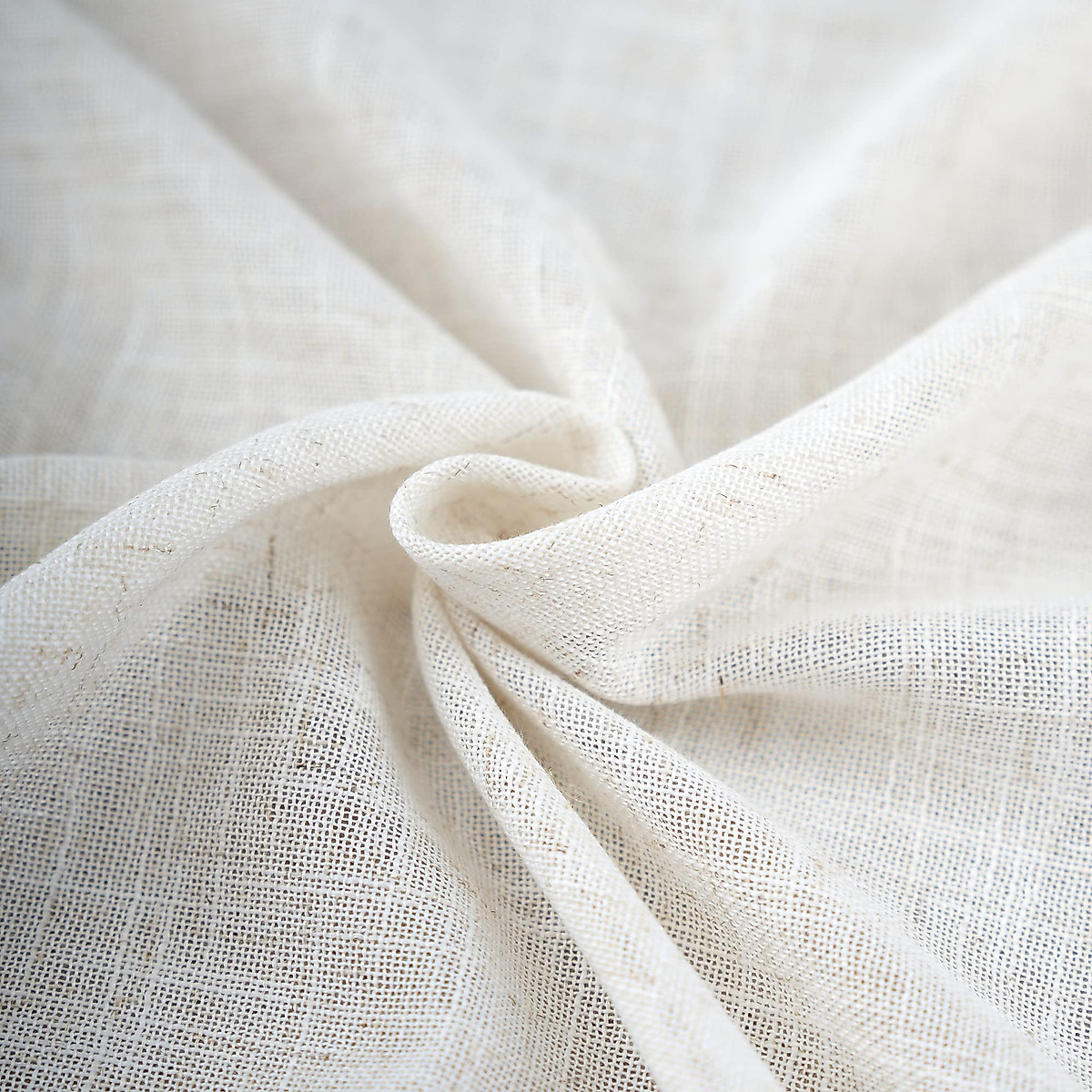 VOILYBIRD Natural Linen Semi Sheer Curtains Tab Top Light Filtering Elegant Curtains & Drapes for Living Room 52 x 84 Inch Length, Set of 2 Panels