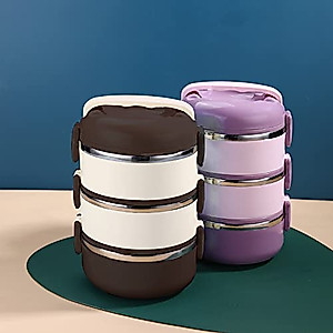 DILUOOU Stackable Lunch Box, 3 Tier Stainless Steel Thermal Lunch Box,Insulated Bento Lunch Box for Adult With Lunch Bag & Utensils (Brown)