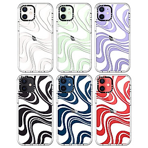 MOSNOVO Case for iPhone 12 Mini, [Buffertech 6.6ft Military-Grade Drop Protection] [Anti Peel Off Tech] Clear TPU Bumper Phone Case Cover Design - White Swirl