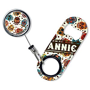 BarConic Mini Bottle Opener with Retractable Reel - Mexican Skulls