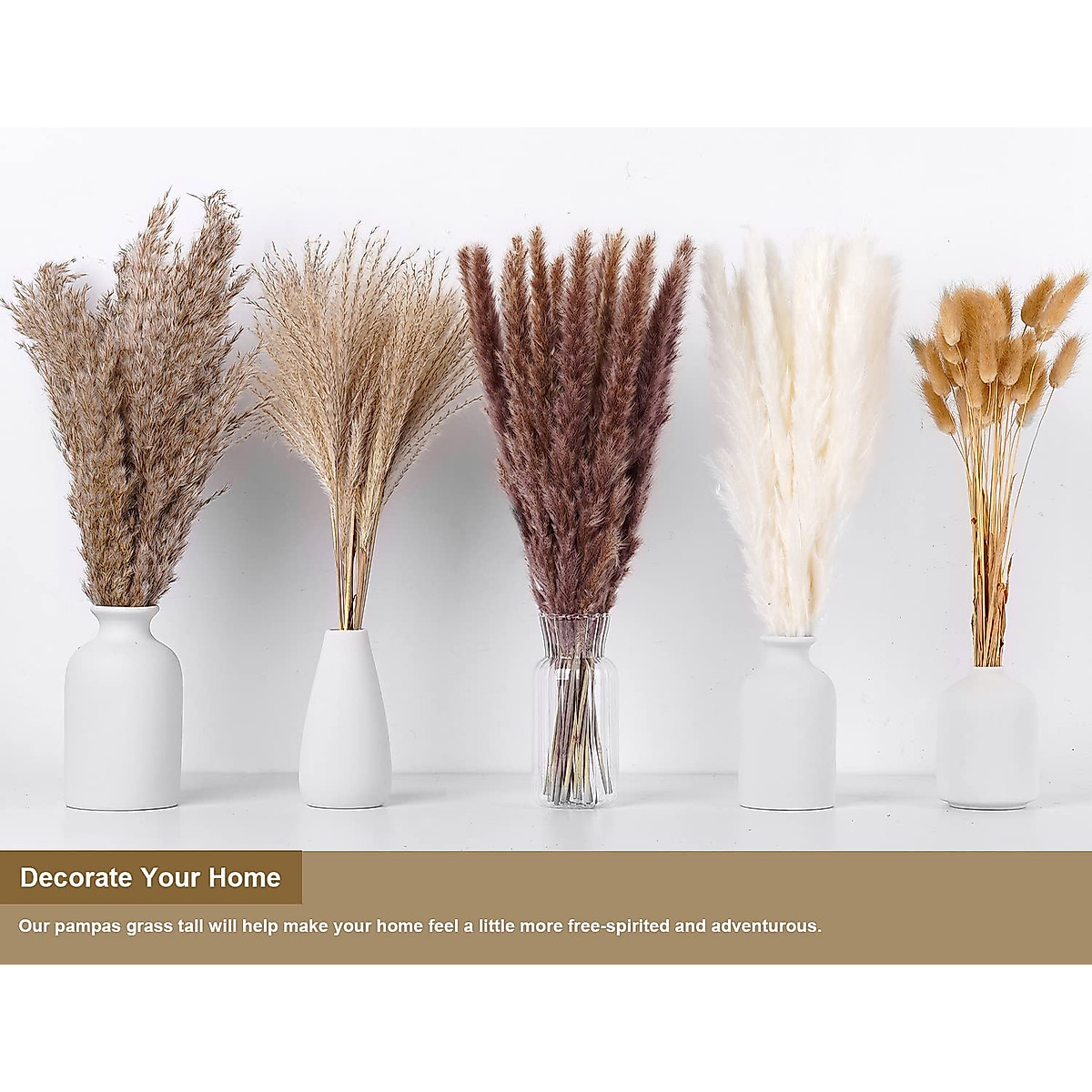 95PCS Dried Flowers Pampas Grass Boho Decor, Dried Pampas Grass for Boho Home, Wedding, Baby Shower Decorations, Bunny Tails Dried Flowers, Table Decor Home Decorations