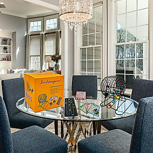 SEETOOOGAMES Deluxe Bingo Game Set - 8 Inch Metal Cage, 50 Paper Cards, 600 Colorful Clear Chips, Bingo Balls and Plastic Master Board, Great for Adults Large Groups, Familiy Games Nights Parties