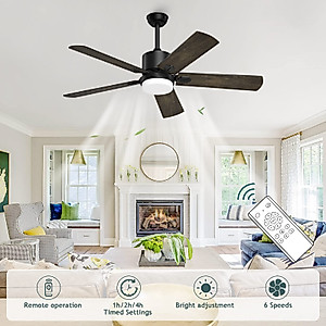 Obabala Ceiling Fans with Lights and Remote, Outdoor Black Fan with Lights for Patio Farmhouse Bedroom，52 Inch