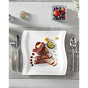 MALACASA White Square Dinner Plates - 10 Inch Porcelain Serving Plates Set of 6, Modern Ceramic Salad Dessert Plates, Dishwasher, Oven and Microwave Safe Kitchen Plates, Series Flora