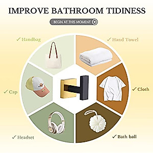 APLusee Towel Hook Matte Black and Gold, SUS 304 Stainless Steel Chic Square Coat Holder, Multipurpose Hanger for Bathroom Toilet Kitchen Home, Storage Organizer
