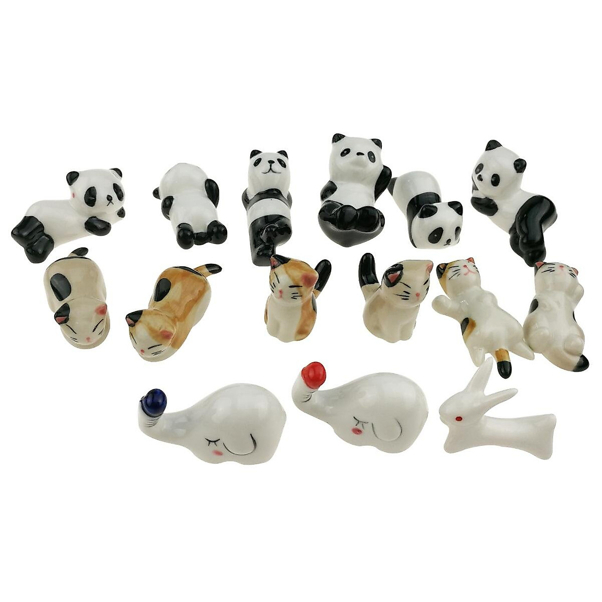 Set of 15 Handmade Ceramic Animal Pattern Chopstick Rest Stand Panda Cat Elephant Rabbit For Knife Fork Spoon Chopstick Tableware Kids Toy Ornament Decoration